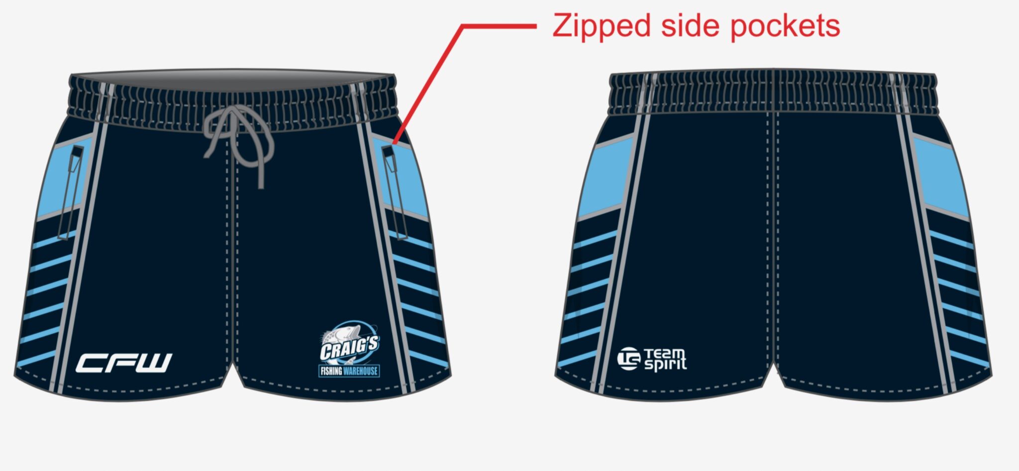 Craigs Custom Go The Blues AFL Shorts | Craigs Fishing Warehouse